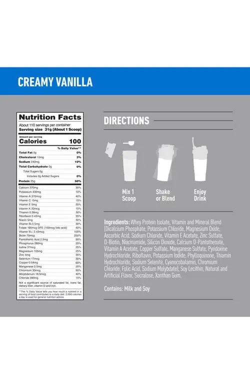 ISOPURE Zero Carb Pure Whey Isolate Protein Powder Creamy Vanilla