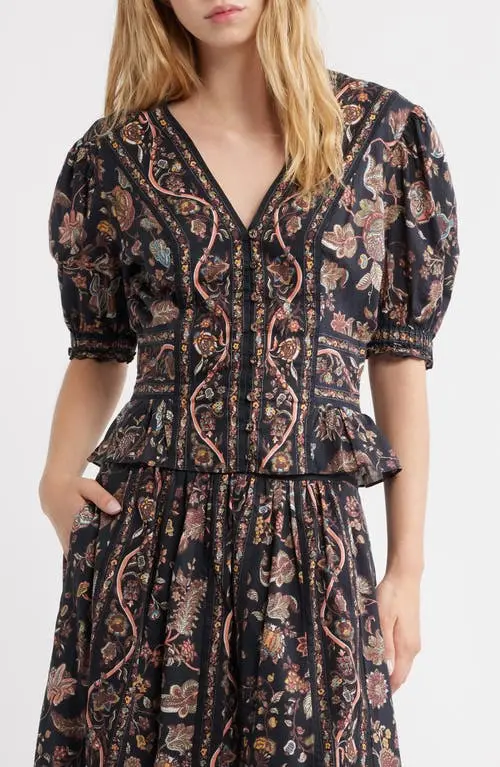 CLEOBELLA Melissa Organic Cotton Peplum Top - Bois Print