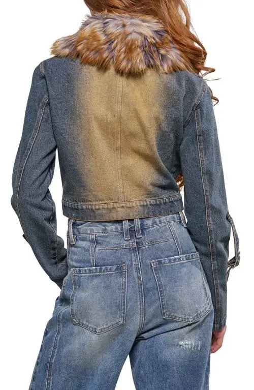 AZALEA WANG Coralyn Denim Jacket With Faux Fur Collar