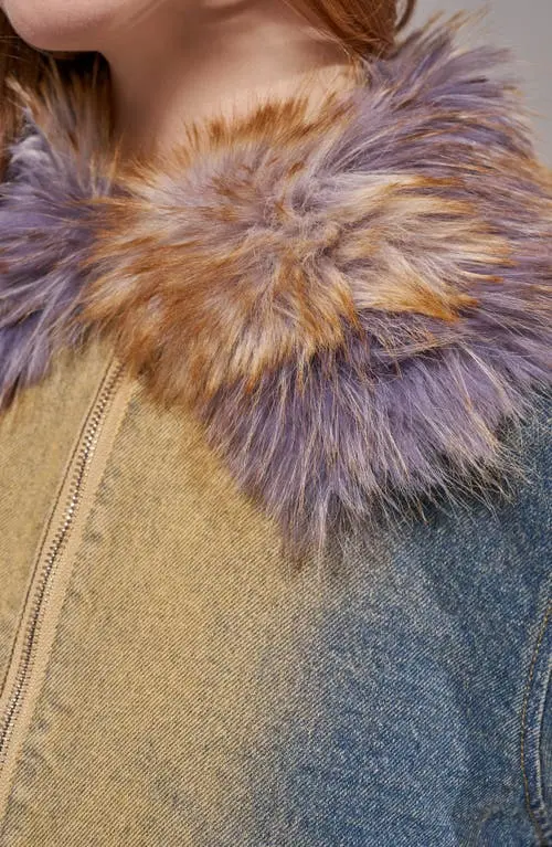 AZALEA WANG Coralyn Denim Jacket With Faux Fur Collar