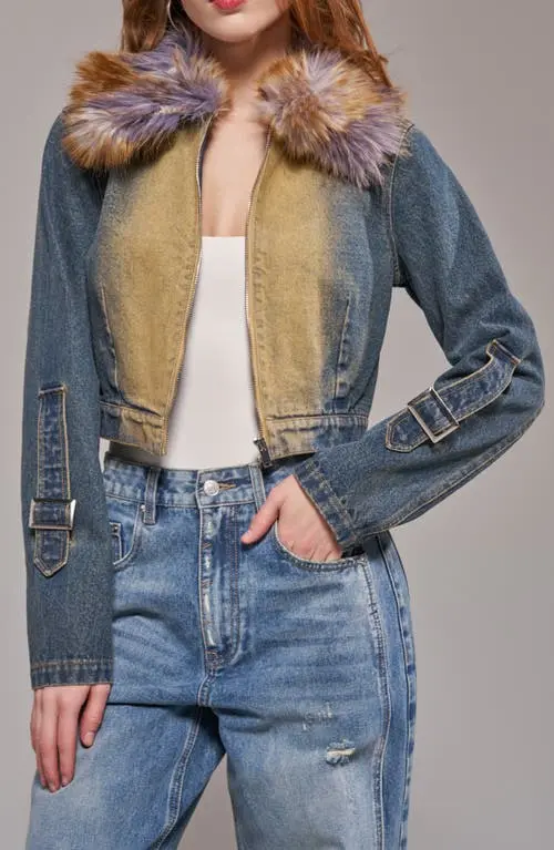 AZALEA WANG Coralyn Denim Jacket With Faux Fur Collar