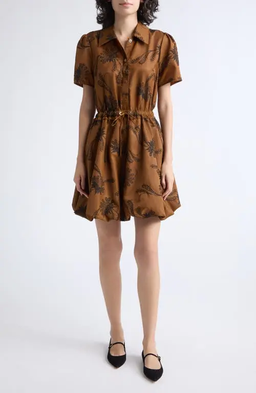 Cinq À Sept Ophelie Paisley Embroidered Bubble Hem Minidress - Toffee/black