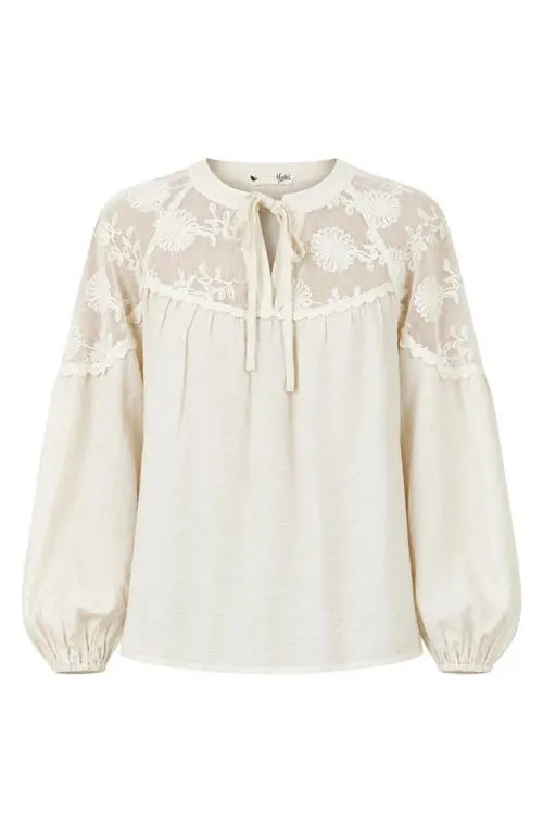 YUMI Lace Relaxed Fit Boho Blouse With Tie Neck