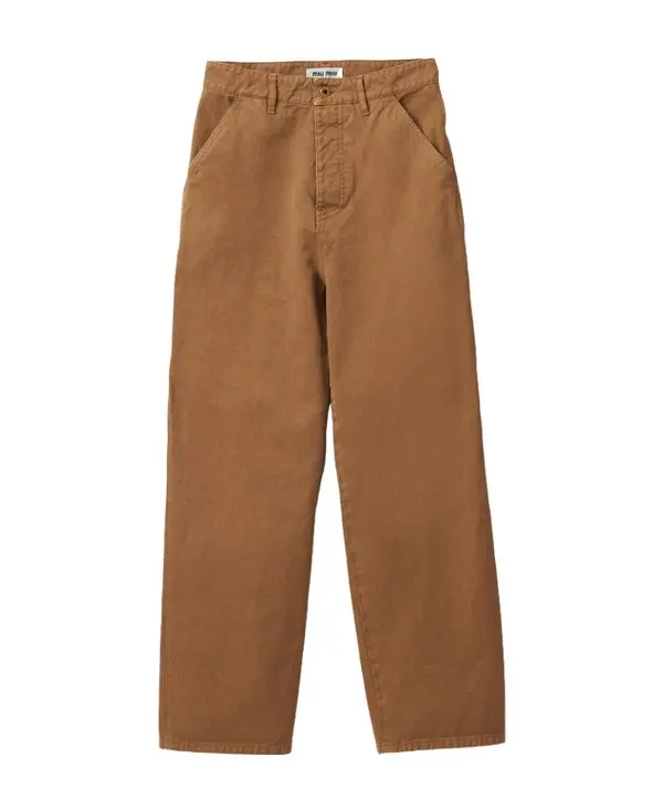 Miu Miu Straight-leg Trousers With Logo Appliqu