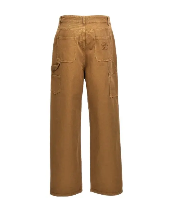 Miu Miu Straight-leg Trousers With Logo Appliqu