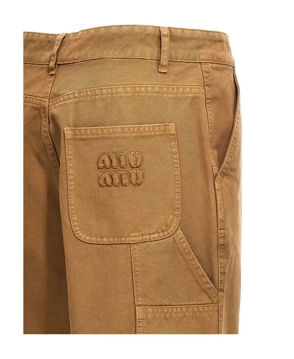 Miu Miu Straight-leg Trousers With Logo Appliqu