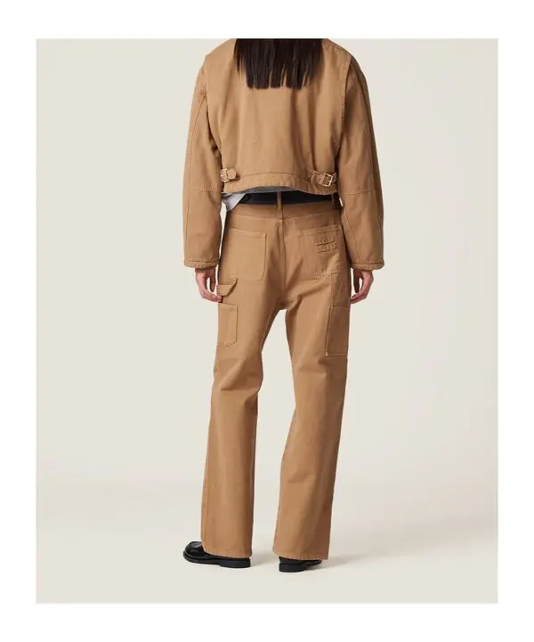 Miu Miu Straight-leg Trousers With Logo Appliqu