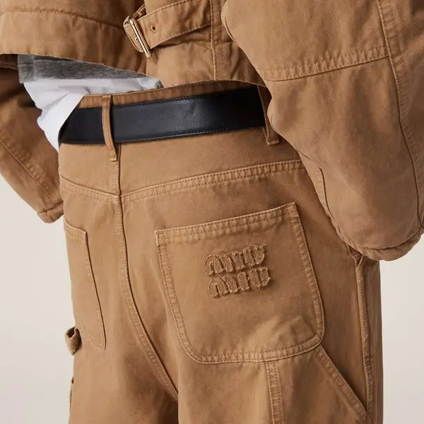 Miu Miu Straight-leg Trousers With Logo Appliqu