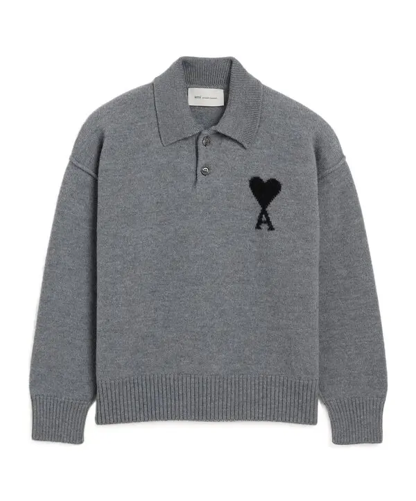 AMI Paris Long-sleeve Knitted Polo Shirt