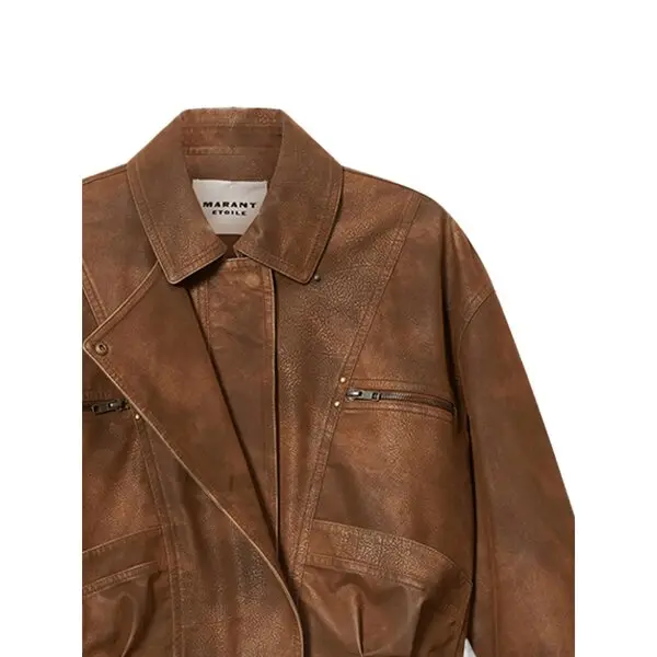 Isabel Marant Étoile Belma Distressed Leather Biker Jacket - Brown