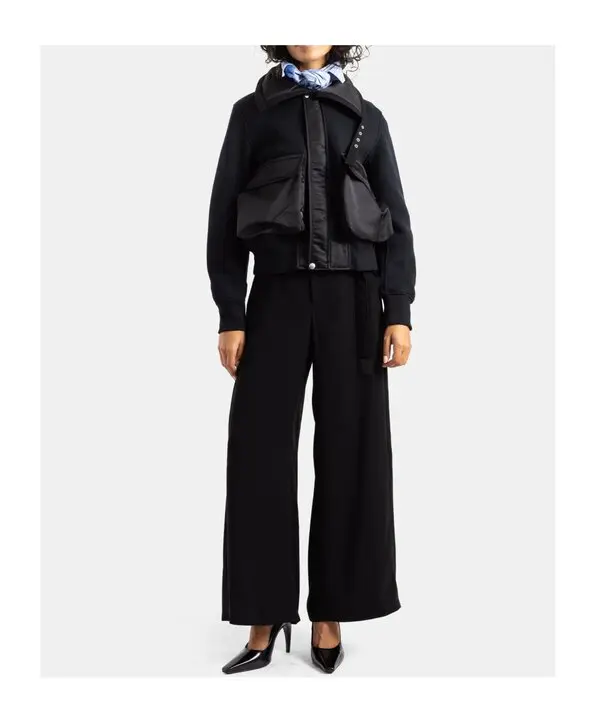 Sacai Long-sleeve Casual Jacket With Mixed Media And High Collar