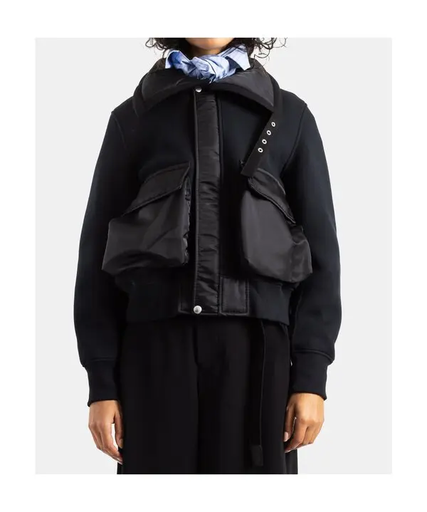 Sacai Long-sleeve Casual Jacket With Mixed Media And High Collar