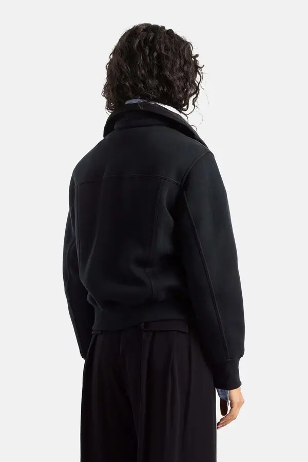 Sacai Long-sleeve Casual Jacket With Mixed Media And High Collar