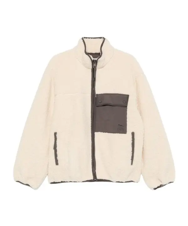 Maison Kitsuné Long Sleeve Sherpa Jacket With Contrast Pocket - Beige