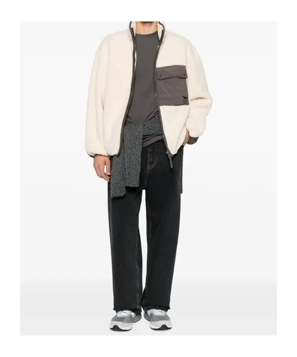 Maison Kitsuné Long Sleeve Sherpa Jacket With Contrast Pocket