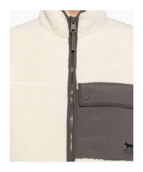 Maison Kitsuné Long Sleeve Sherpa Jacket With Contrast Pocket