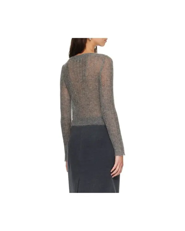 SHUSHU/TONG Long-sleeve Open-front Cardigan With Floral Embellishments - Grey