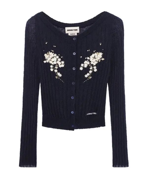 SHUSHU/TONG Long-sleeve Open-front Cardigan - Navy Blue