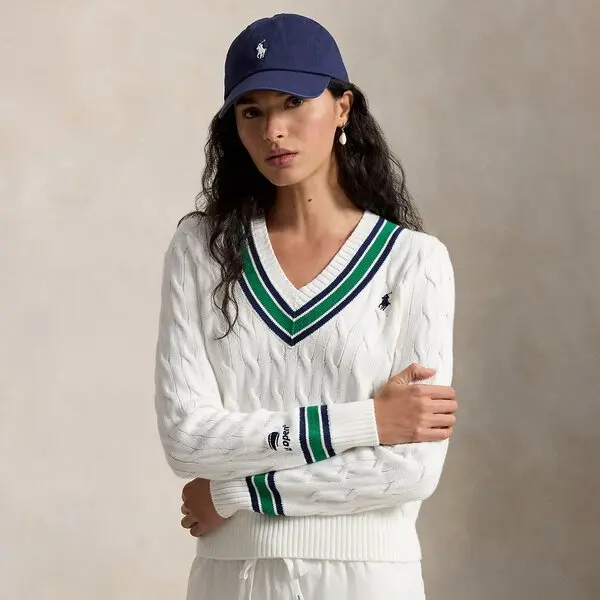 Ralph Lauren Us Open Cotton Cricket Sweater - Ceramic White Multi