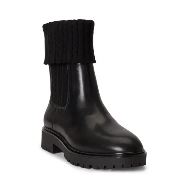 Ralph Lauren Allyson Cable-knit & Calfskin Bootie - Black