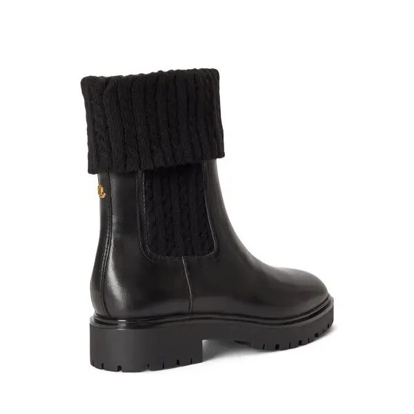 Ralph Lauren Allyson Cable-knit & Calfskin Bootie - Black