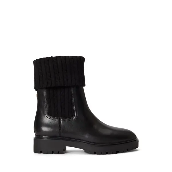 Ralph Lauren Allyson Cable-knit & Calfskin Bootie - Black