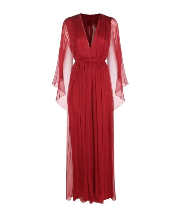 Alberta Ferretti Pleated Cape Maxi Dress