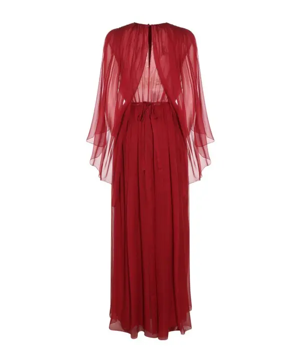 Alberta Ferretti Pleated Cape Maxi Dress