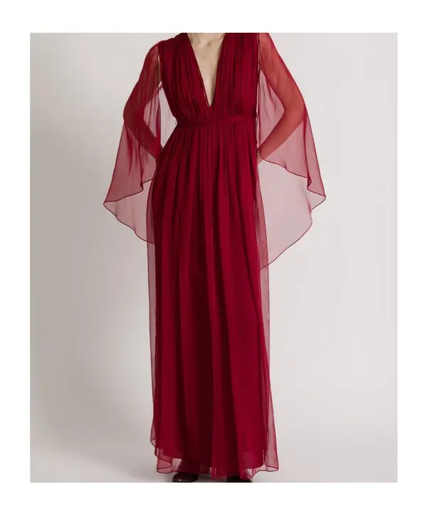 Alberta Ferretti Pleated Cape Maxi Dress