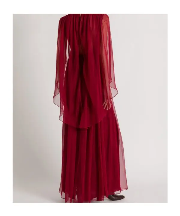 Alberta Ferretti Pleated Cape Maxi Dress