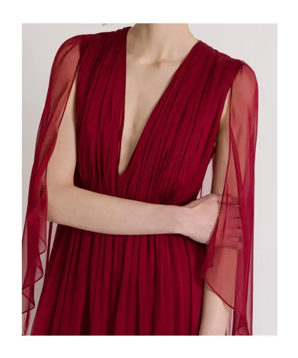 Alberta Ferretti Pleated Cape Maxi Dress