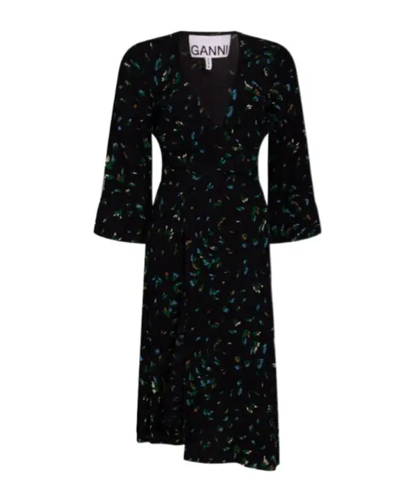 GANNI Floral Longsleeve Dress - Black