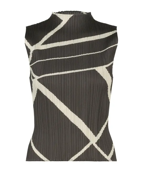 Issey Miyake Sleeveless High Neck Geometric Top - Charcoal-grey
