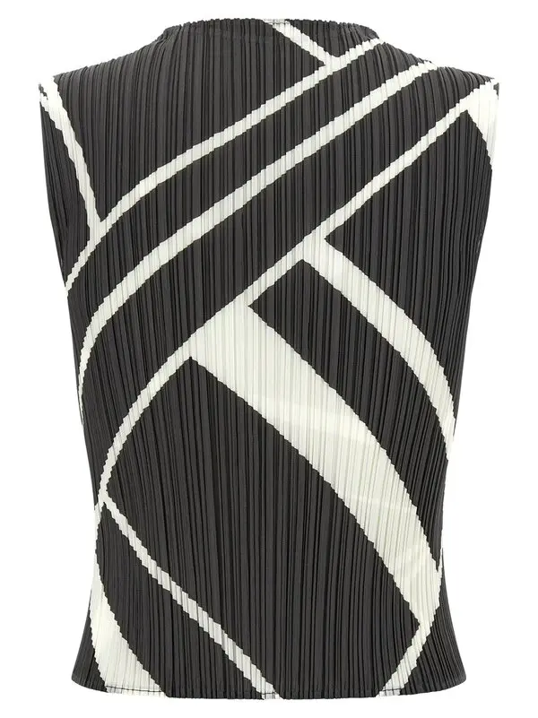 Issey Miyake Sleeveless High Neck Geometric Top - Charcoal-grey