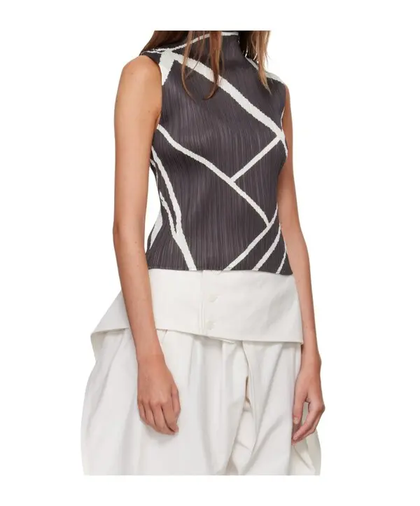 Issey Miyake Sleeveless High Neck Geometric Top - Charcoal-grey