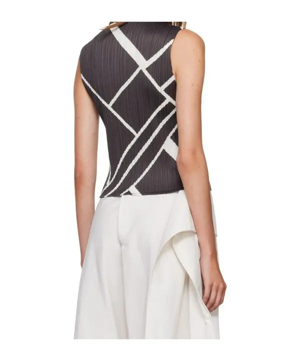 Issey Miyake Sleeveless High Neck Geometric Top - Charcoal-grey