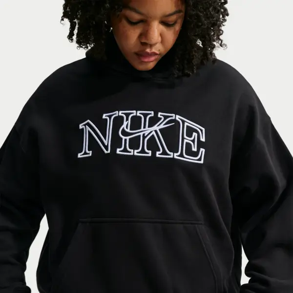 Nike Studio Fleece Medium Weight Oversized Pullover Logo Hoodie - Black
