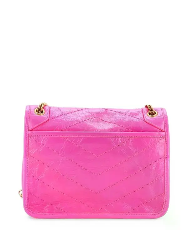 Saint Laurent Niki Chain Flap Bag Matelasse Chevron Leather Baby Shoulder Bag - Pink