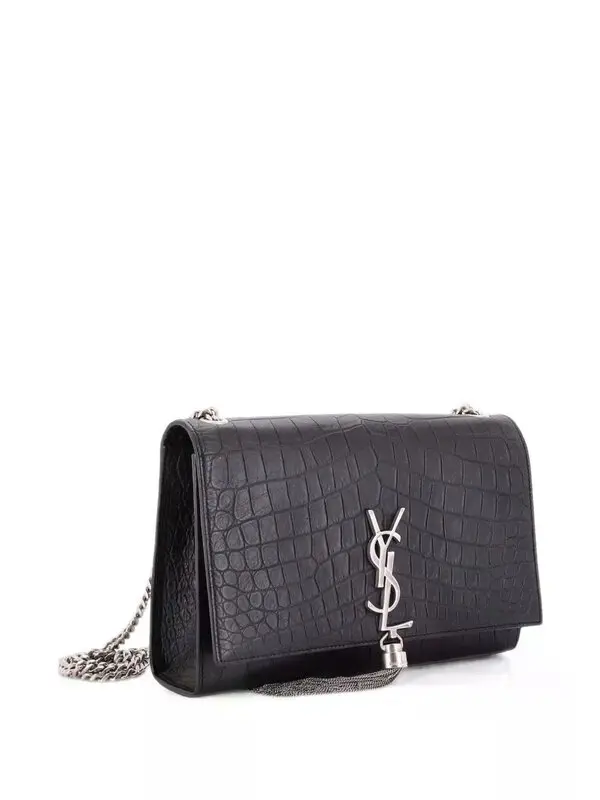 Saint Laurent Classic Monogram Tassel Crocodile Embossed Leather Medium Crossbody Bag