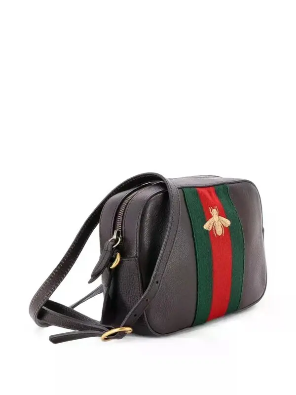 Gucci Bee Web Camera Bag Leather Crossbody Bag - Brown