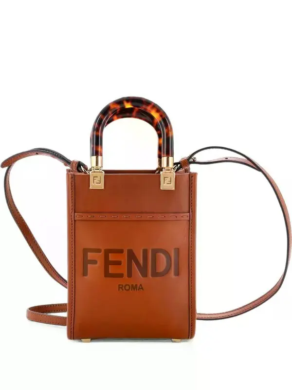Fendi Sunshine Shopper Tote Leather Mini Crossbody Bag - Brown