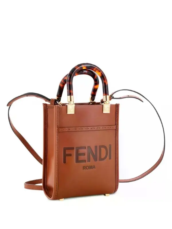Fendi Sunshine Shopper Tote Leather Mini Crossbody Bag - Brown