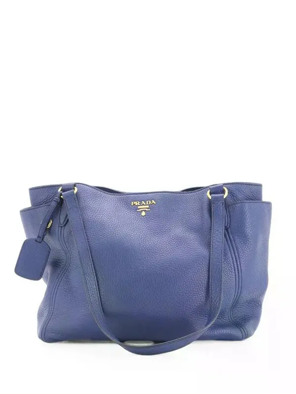 Prada Side Pocket Vitello Daino Medium Tote Bag - Blue