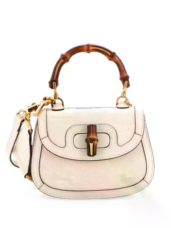 Gucci Bamboo 1947 Top Handle Bag Jumbo Gg Canvas Mini Crossbody Bag - Neutrals