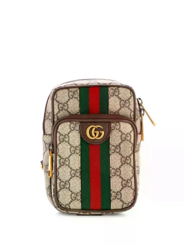 Gucci Ophidia Front Pocket Zip Gg Coated Canvas Mini Crossbody Bag - Brown