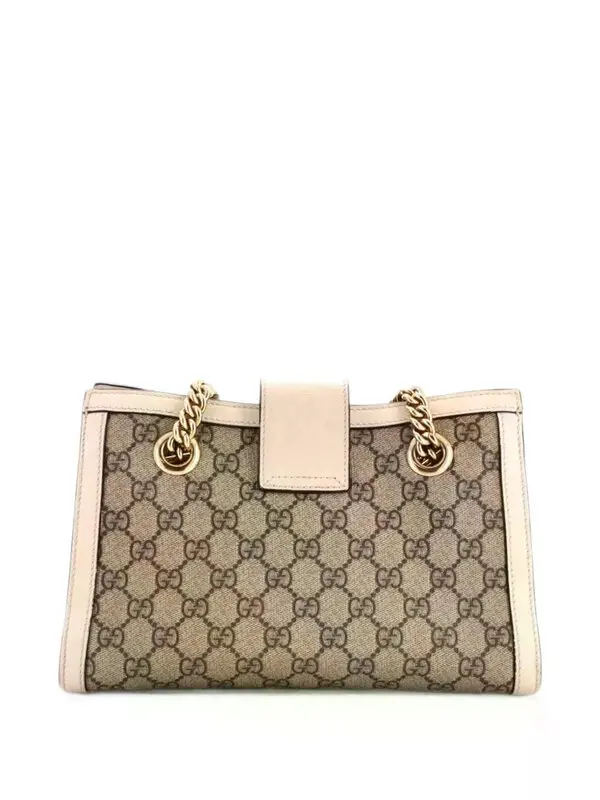 Gucci Padlock Chain Tote Gg Coated Canvas With Leather Small Shoulder Bag - Neutrals