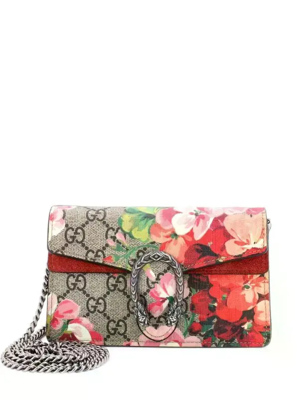 Gucci Dionysus Bag Blooms Print Gg Coated Canvas Super Mini Crossbody Bag - Brown