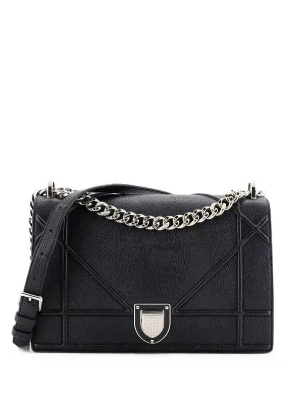 Dior Diorama Flap Bag Grained Calfskin Medium Crossbody Bag - Black