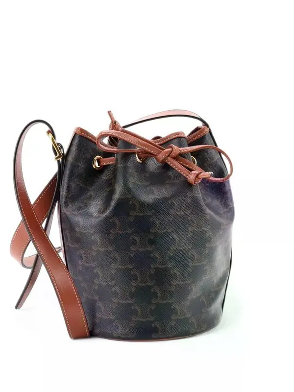 Celine Drawstring Triomphe Coated Canvas Small Bucket Bag - Brown