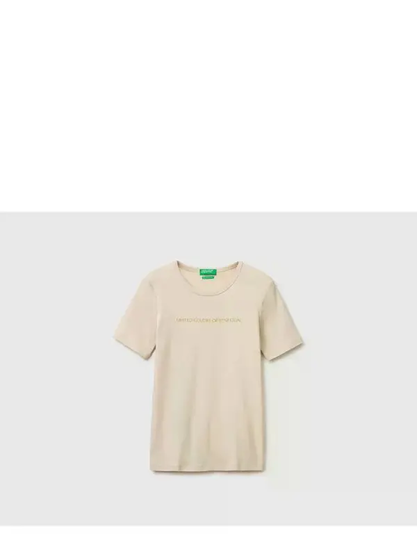 BENETTON Logo Embroidered T-shirt - Neutrals